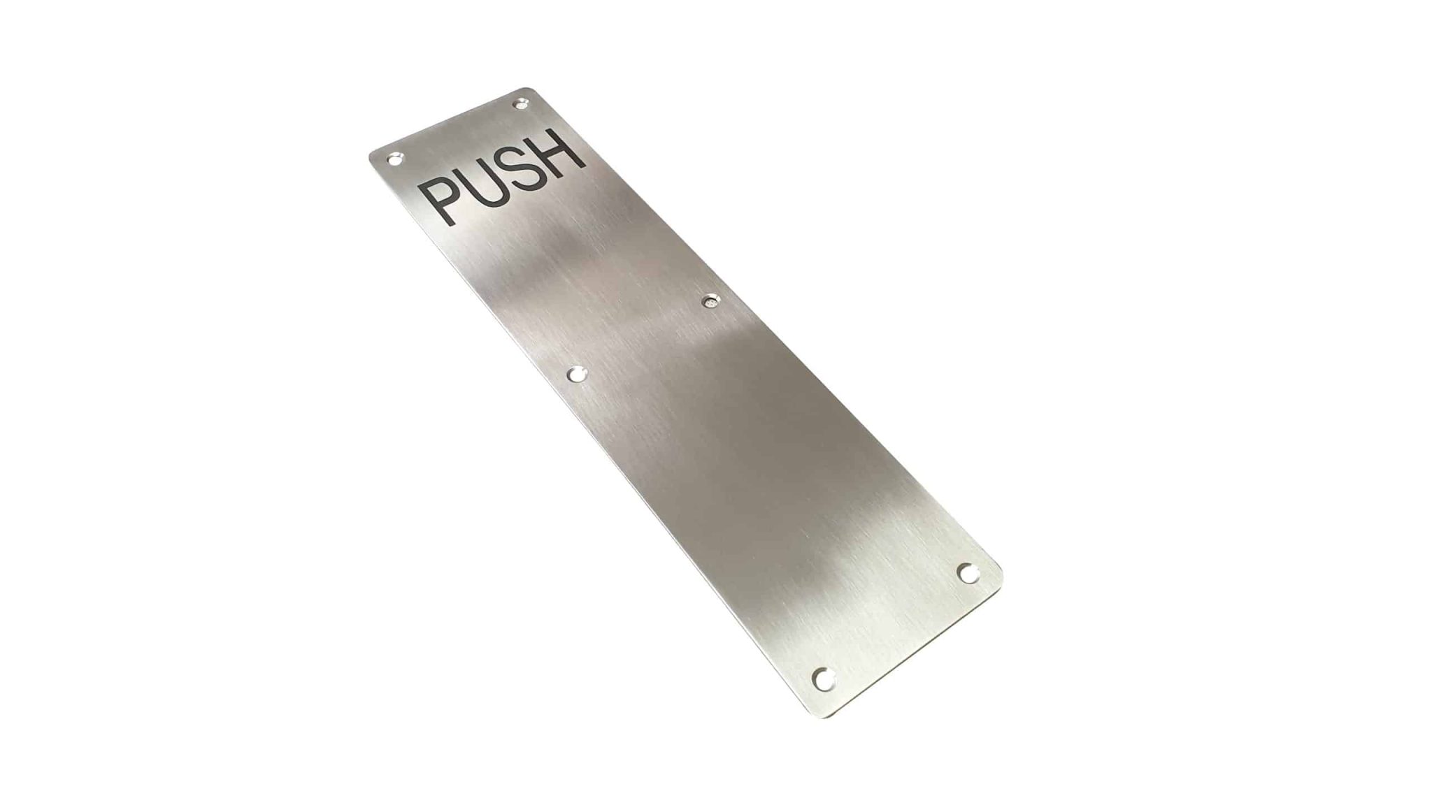 SATIN BRUSHED Push Plate Handle With PUSH Written - Avant-Garde Hardware
